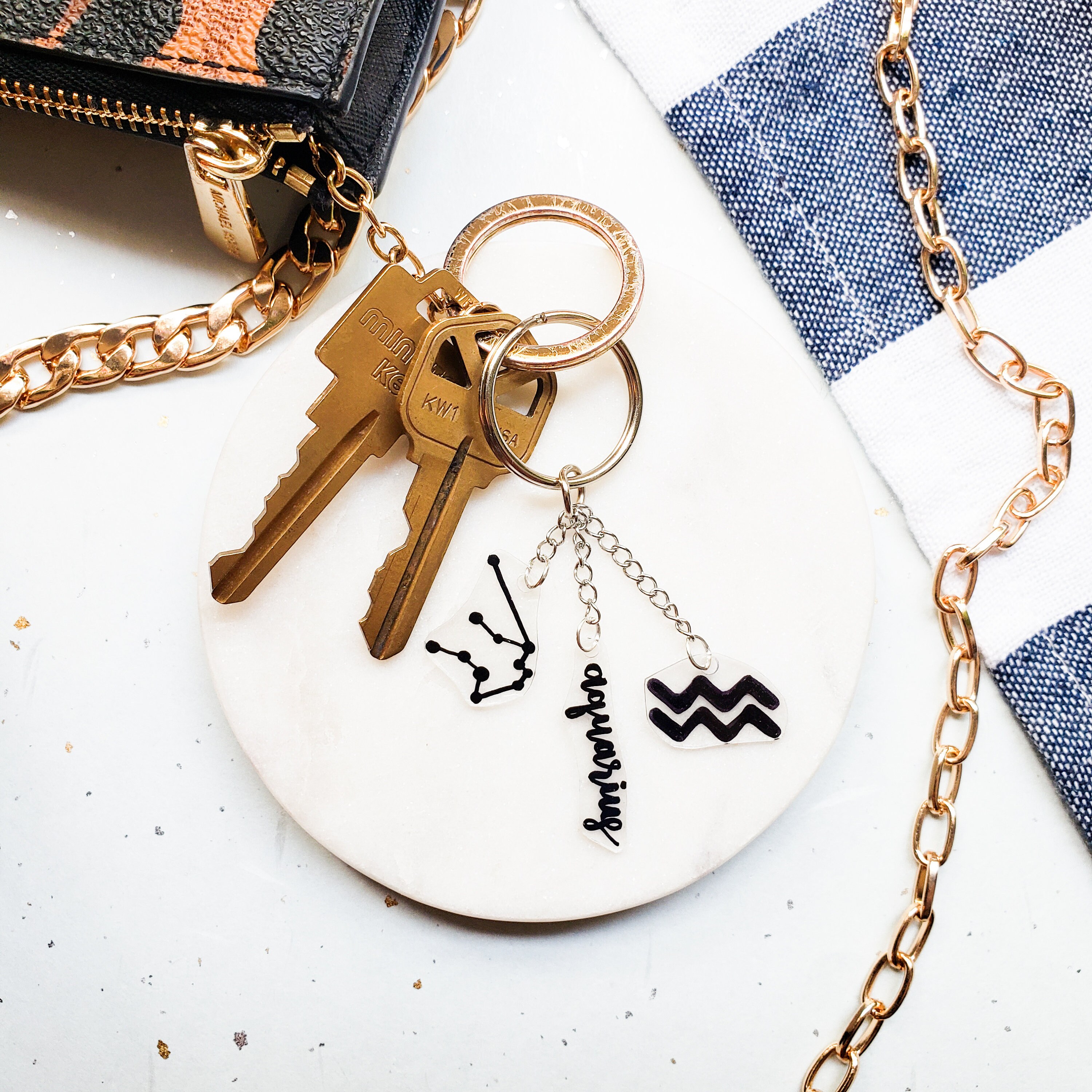 Aquarius Themed Charm Keychain Astrology Keyring Aquarius | Etsy