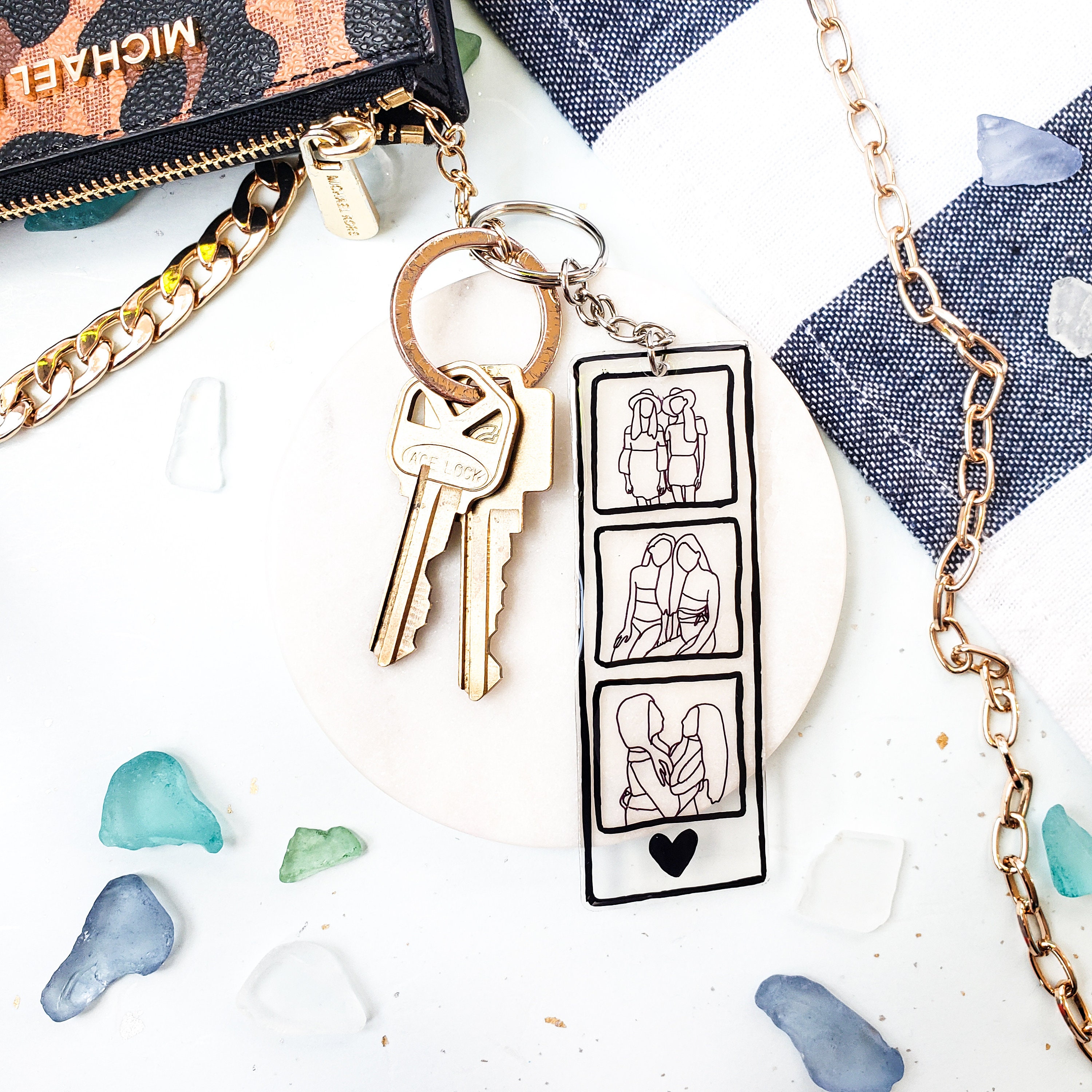 Custom Photo Strip Minimal Line Drawing Keychain Photo Booth | Etsy