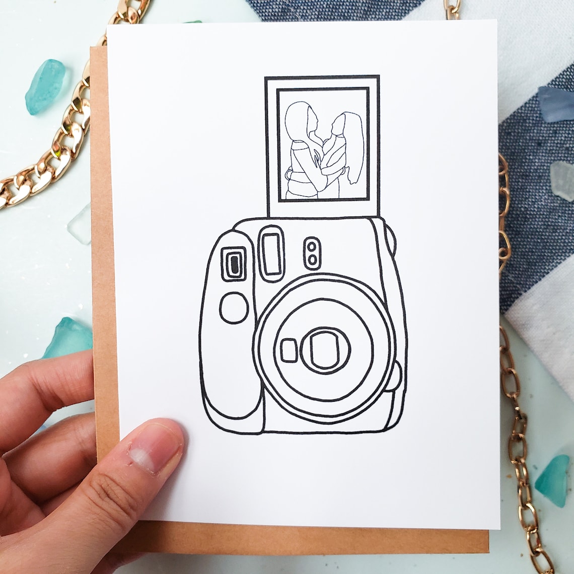 Polaroid Kamera Line Zeichnung Grußkarte Line Drawing | Etsy