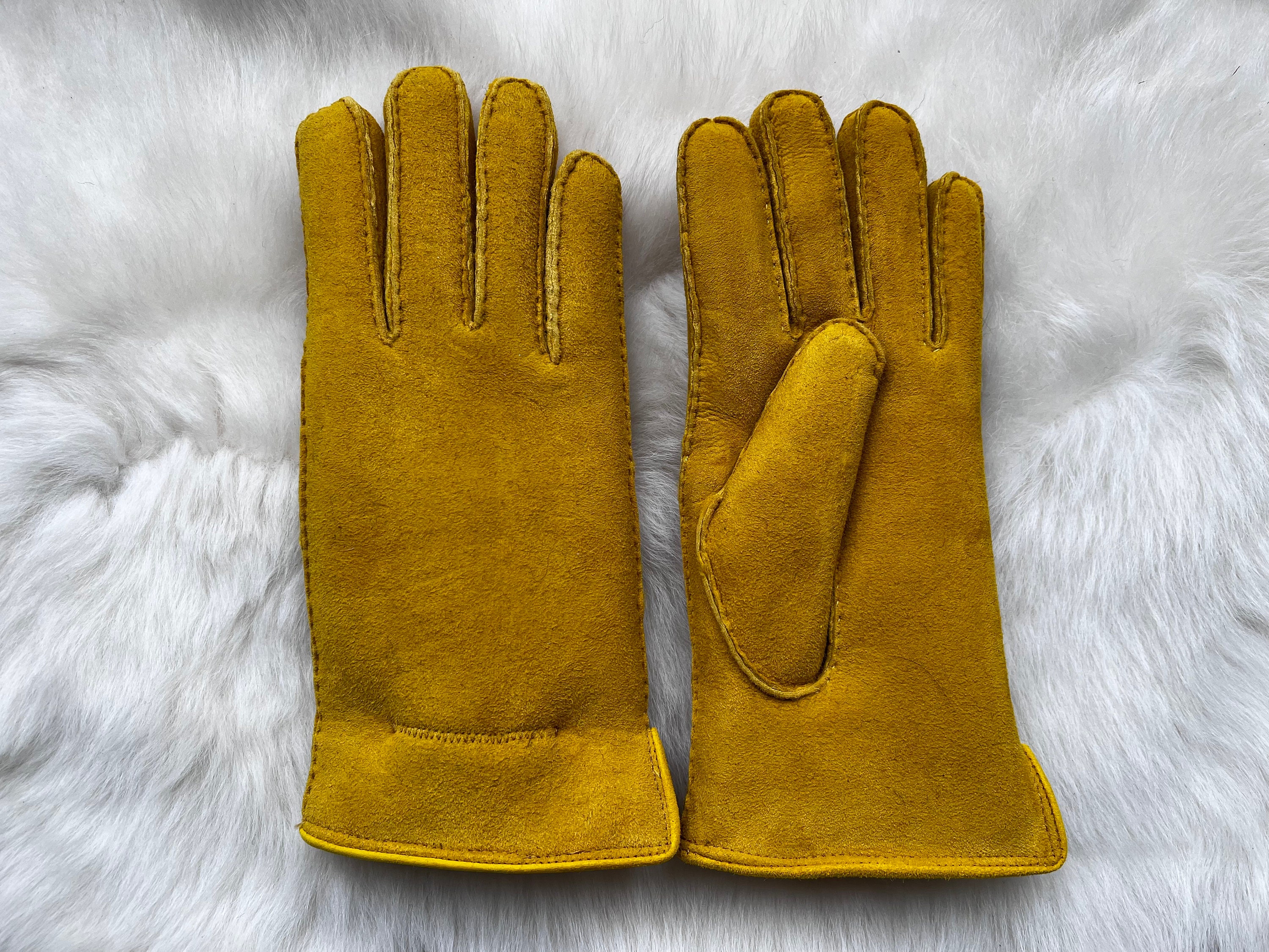 Shearling Suede Gloves - Women - Etsy