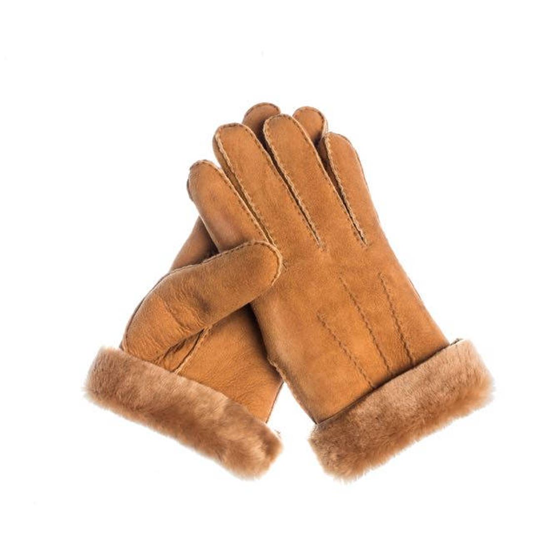 Men's Winter Leather Gloves Shearling Leather Camel Color - Etsy