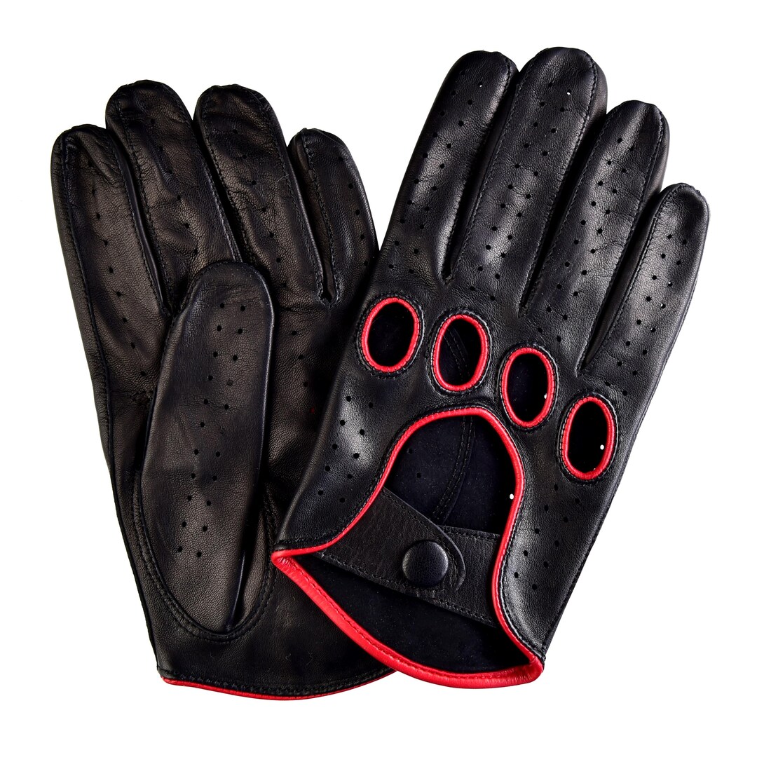 Nappa Black Gloves With Colorful Border - Men - Etsy