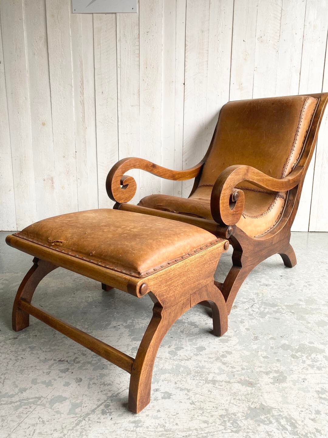 Plantation Campeche Style Leather Chair and Ottoman - Etsy