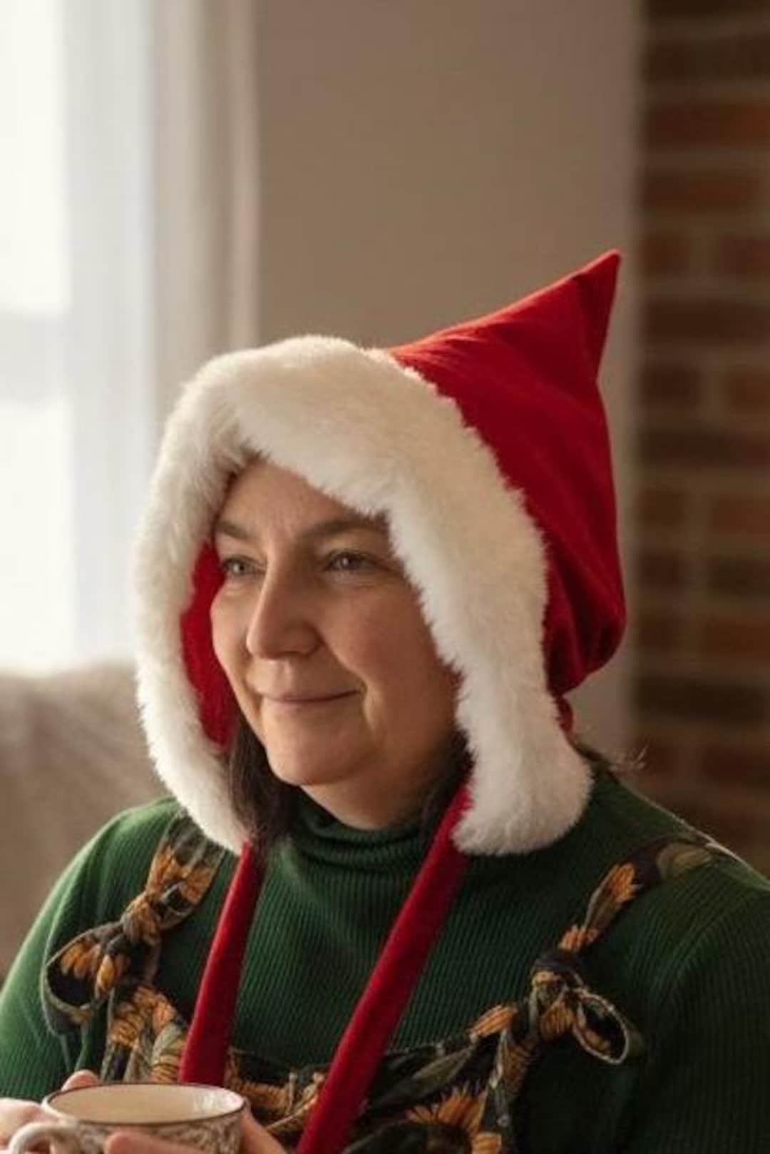 Red Velvet Santa Hat – Adult Pixie Style, Handmade Faux Fur Trim ...