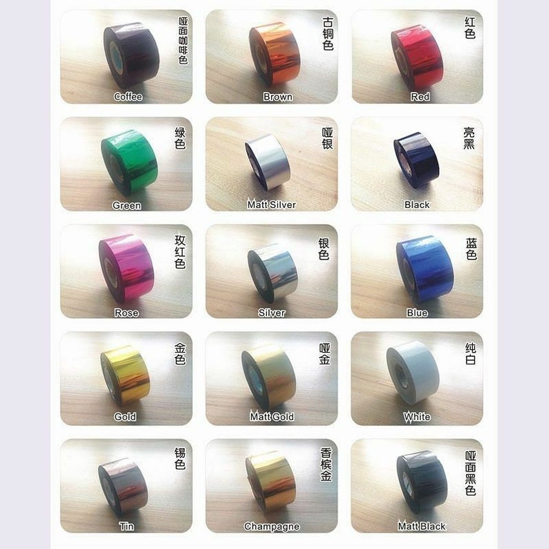 Hot Stamping Machine Foil Roll Paper 15color 120M Gilt Tin Foil Leather ...