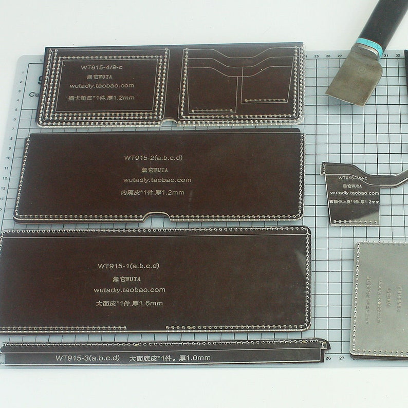 Leathercraft Acrylic Short Wallet Pattern Stencil Template Set | Etsy
