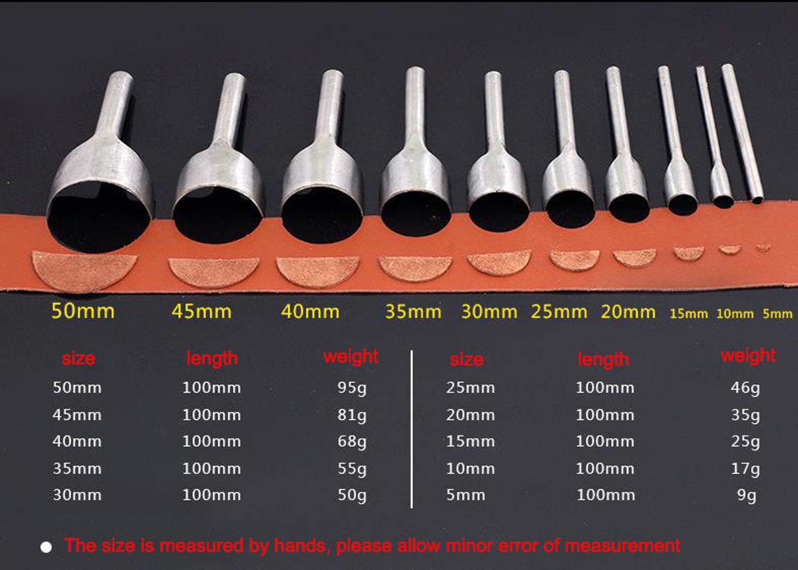 Set of 10 Sizes Durable Steel Corner Punch-cutter for Leather Crafts ...