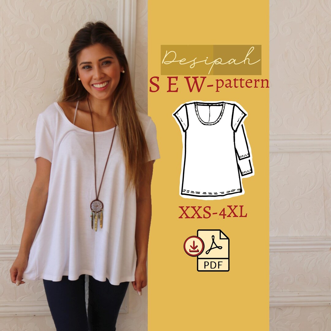 Oversized Tunic Shirt Pattern Comfy Womens Tee Easy Sewing Pattern Boho ...