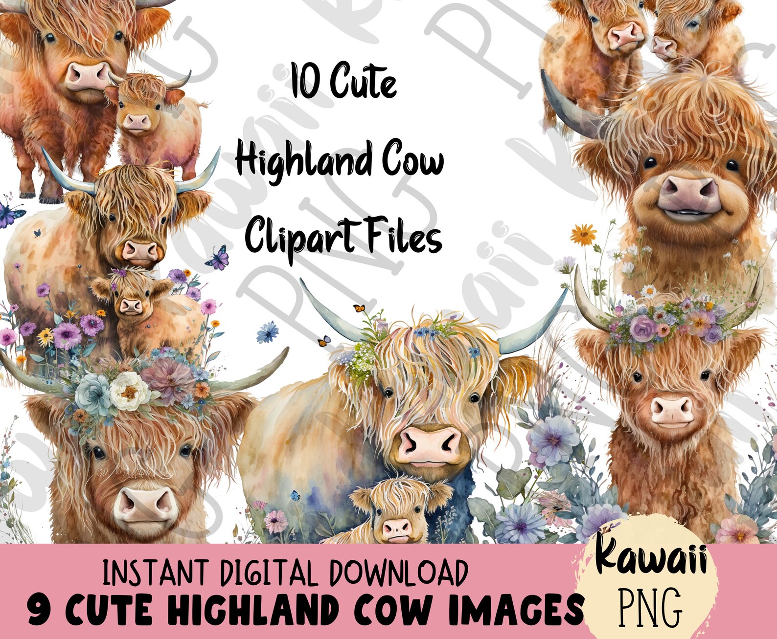 Highland Cow PNG Cow Watercolor Clipart Cute Baby Shower - Etsy