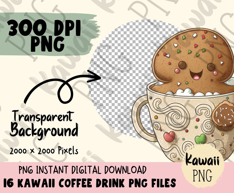 Kawaii Coffee Clipart Hot Chocolate PNG Cute Drinks Graphics Digital ...