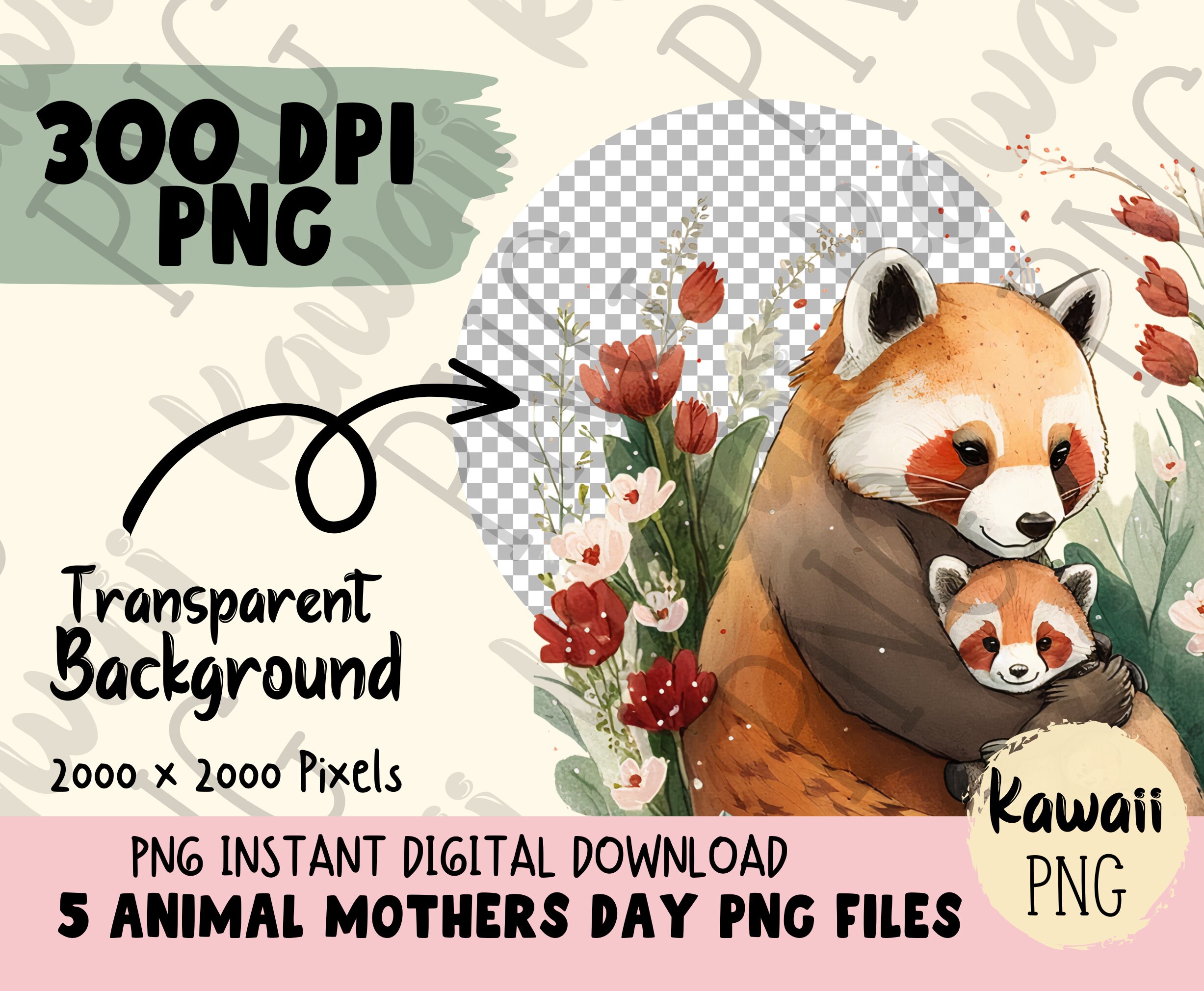 Mommy Baby Animal Watercolor Clipart Mothers Day Digital Download Mom ...