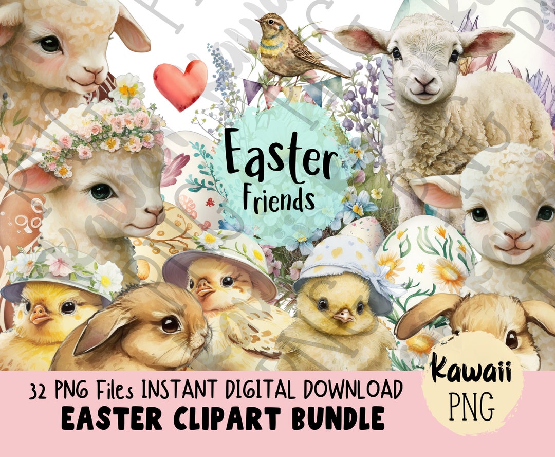 Easter Friends Watercolor Clipart Bunny PNG Cute Baby Shower Graphics ...