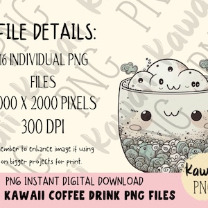 Kawaii Coffee Clipart Hot Chocolate PNG Cute Drinks Graphics Digital ...
