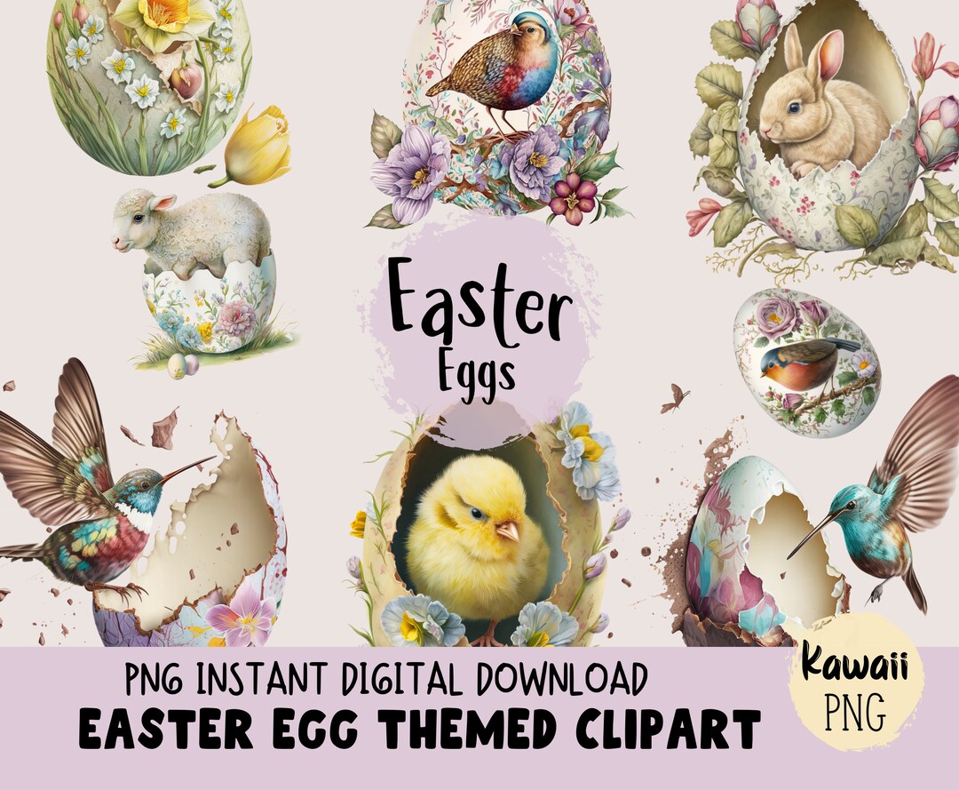 Easter Eggs Clipart, Digital Floral Painted Eggs Clip Art Illustrations ...