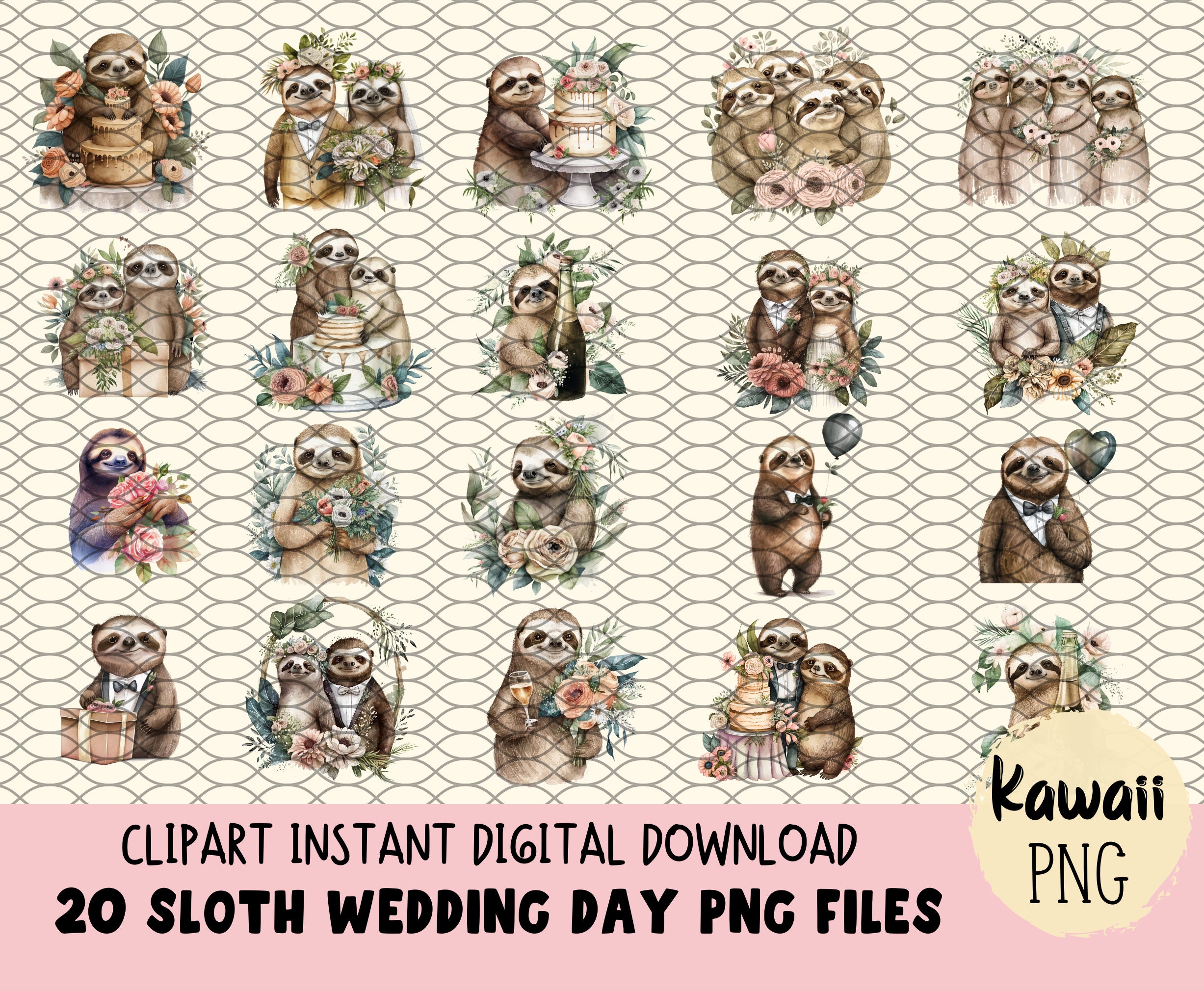Sloth Clipart Watercolor Sloth Wedding PNG Commercial Use Animal Clip ...