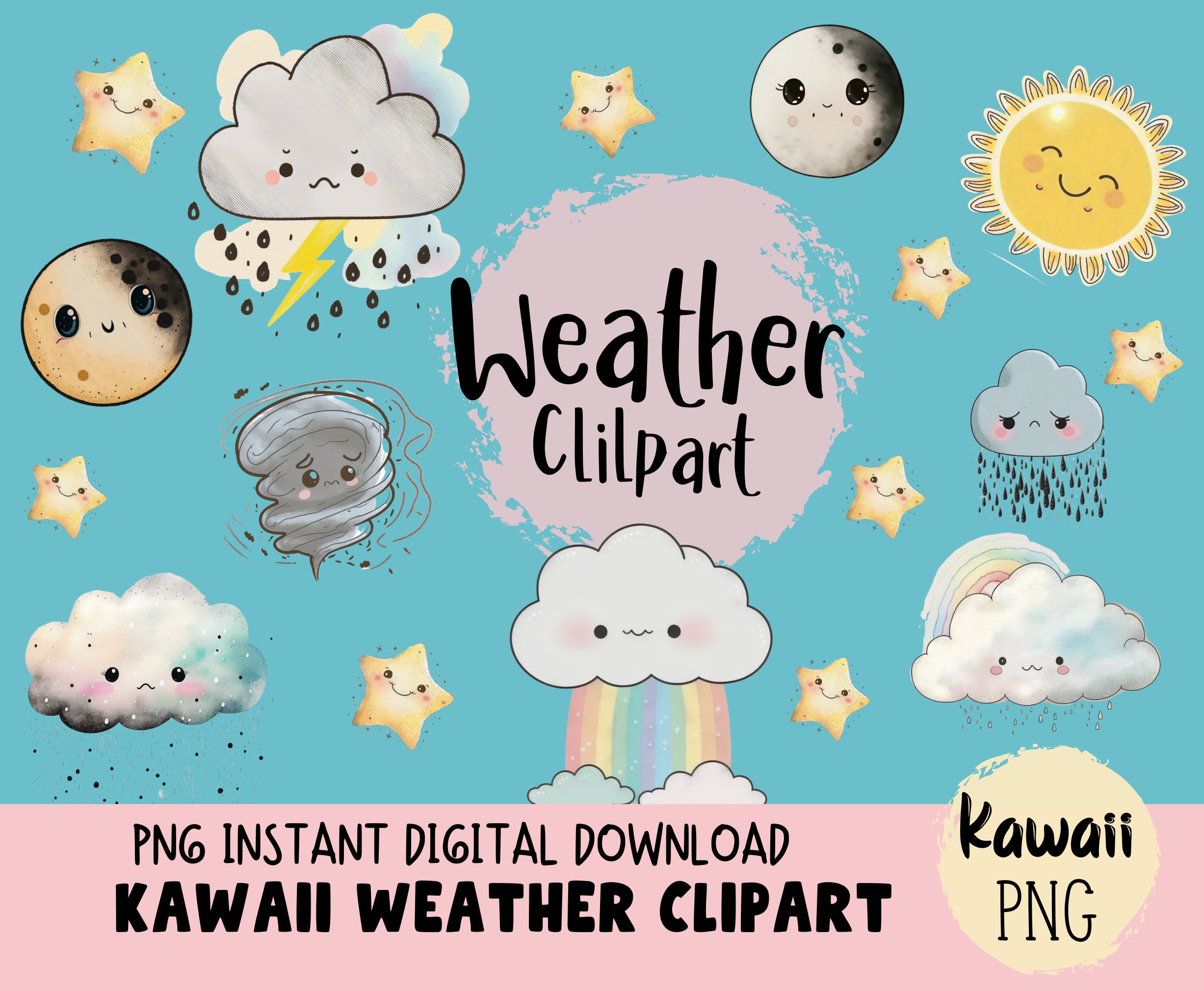 Cute Weather Clipart, Kawaii Weather Png Files for Commercial Use - Etsy