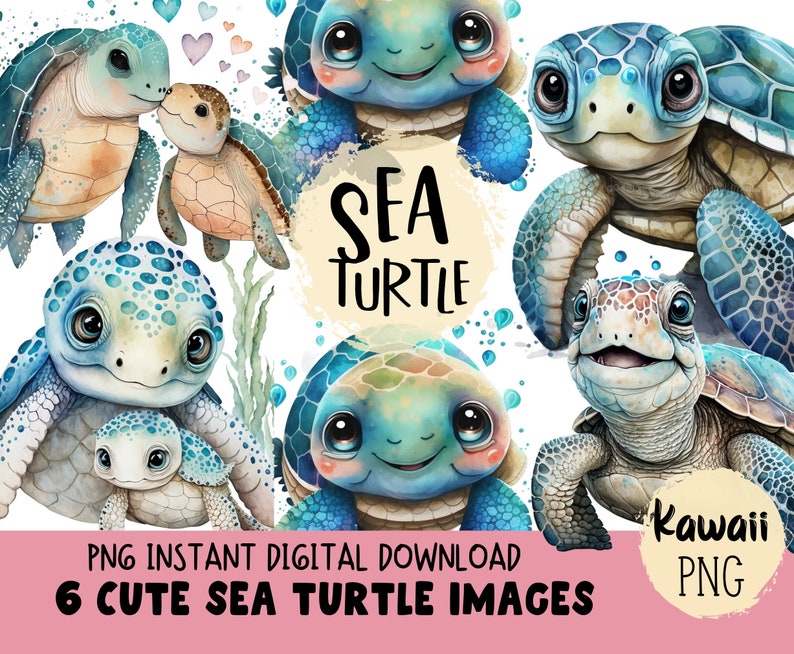 Sea Turtle Watercolor Clipart Cute Turtle Png Ocean Animal - Etsy