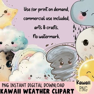 Cute Weather Clipart, Kawaii Weather Png Files for Commercial Use - Etsy UK