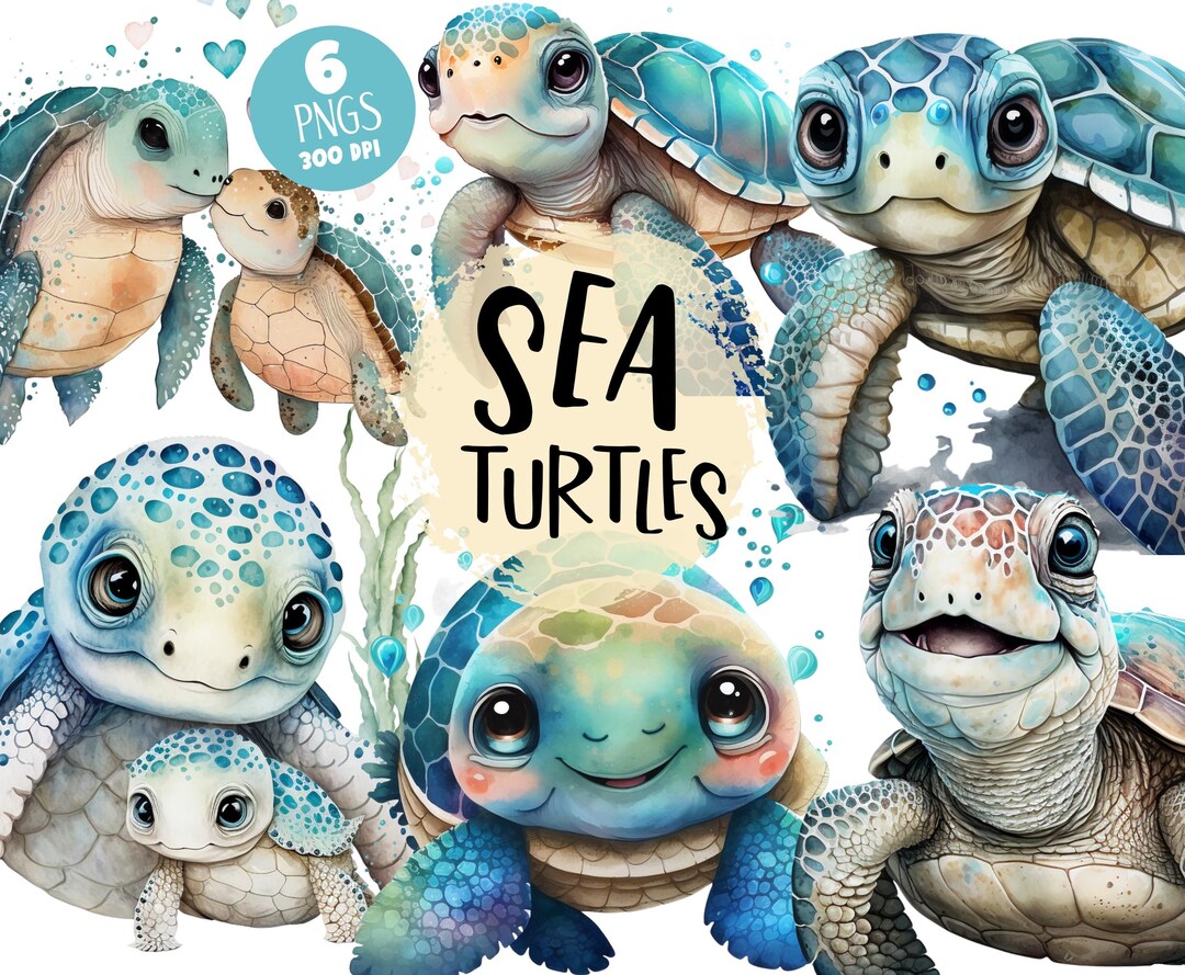 Sea Turtle Watercolor Clipart, Cute Turtle Png, Ocean Animal Digital ...