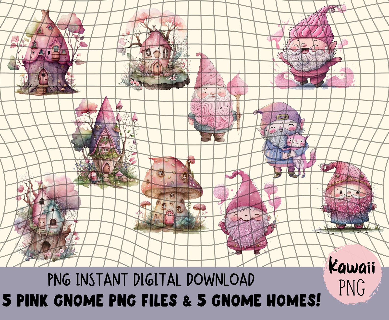Pink Gnome Clipart PNG Bundle Cute Watercolor Gnome House - Etsy