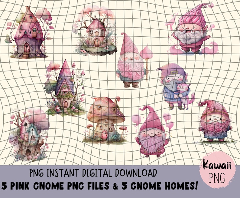 Pink Gnome Clipart PNG Bundle Cute Watercolor Gnome House - Etsy