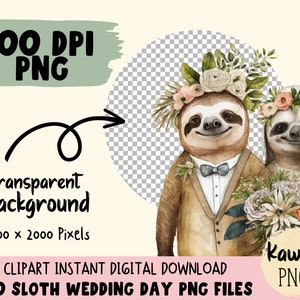 Sloth Clipart Watercolor Sloth Wedding PNG Commercial Use Animal Clip ...