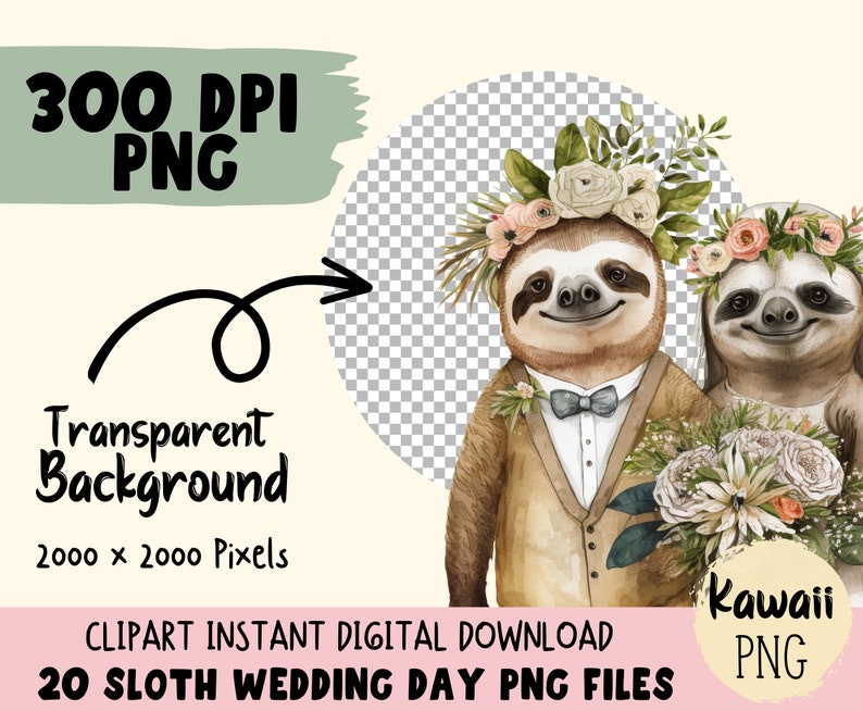 Sloth Clipart Watercolor Sloth Wedding PNG Commercial Use Animal Clip ...