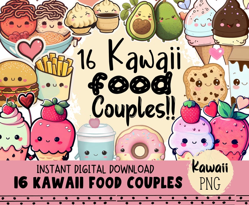 Kawaii Food Clipart Best Friends Png Cute Couples Clipart - Etsy