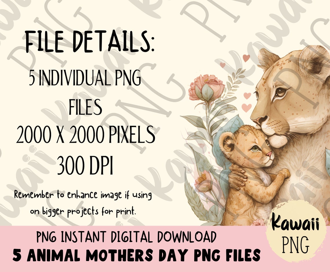 Mommy Baby Animal Watercolor Clipart Mothers Day Digital Download Mom ...