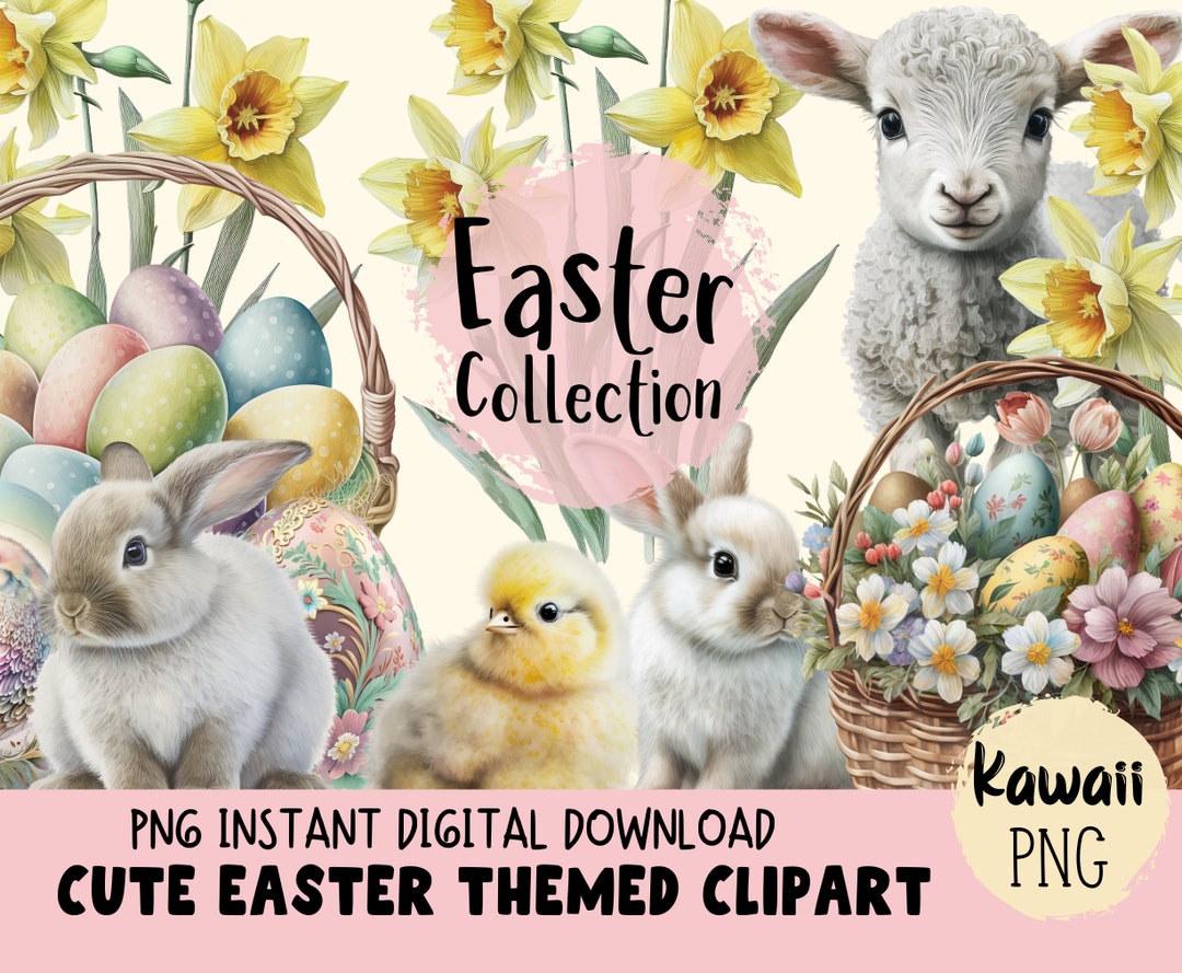 Easter Bunny Clipart Bundle, Including Bunnies, Lamb, Baby Chick PNG ...