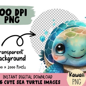 Sea Turtle Watercolor Clipart, Cute Turtle Png, Ocean Animal Digital ...