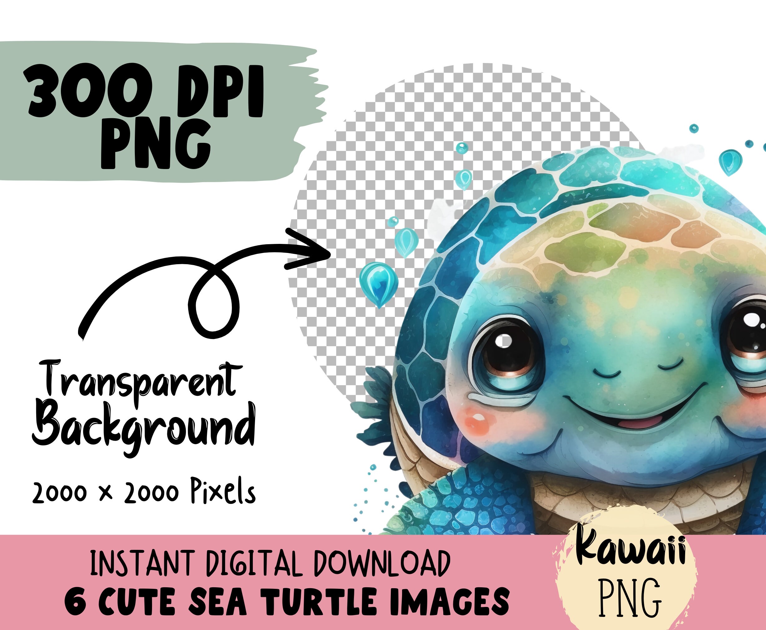 Sea Turtle Watercolor Clipart, Cute Turtle Png, Ocean Animal Digital ...