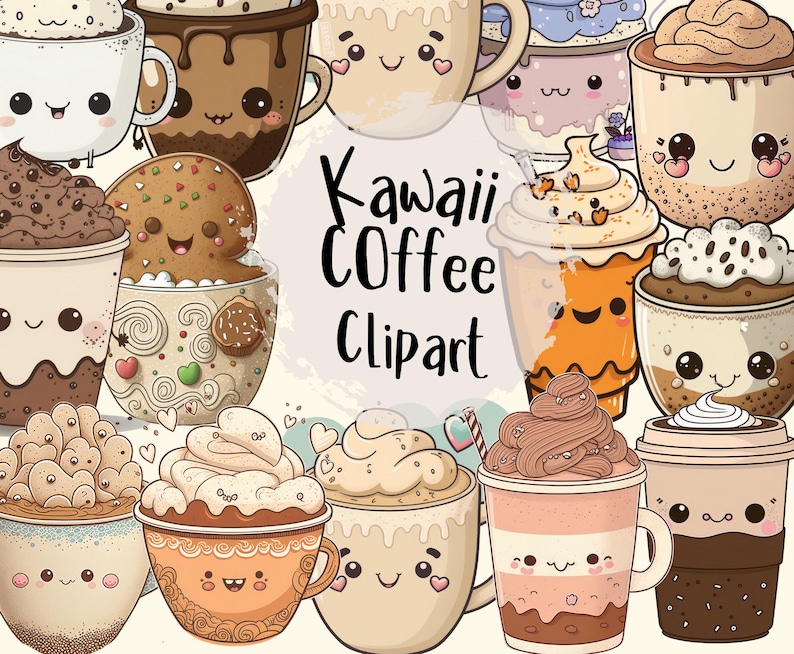 Kawaii Coffee Clipart Hot Chocolate PNG Cute Drinks Graphics Digital ...
