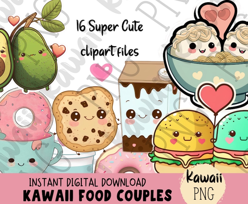 Kawaii Food Clipart Best Friends Png Cute Couples Clipart - Etsy UK