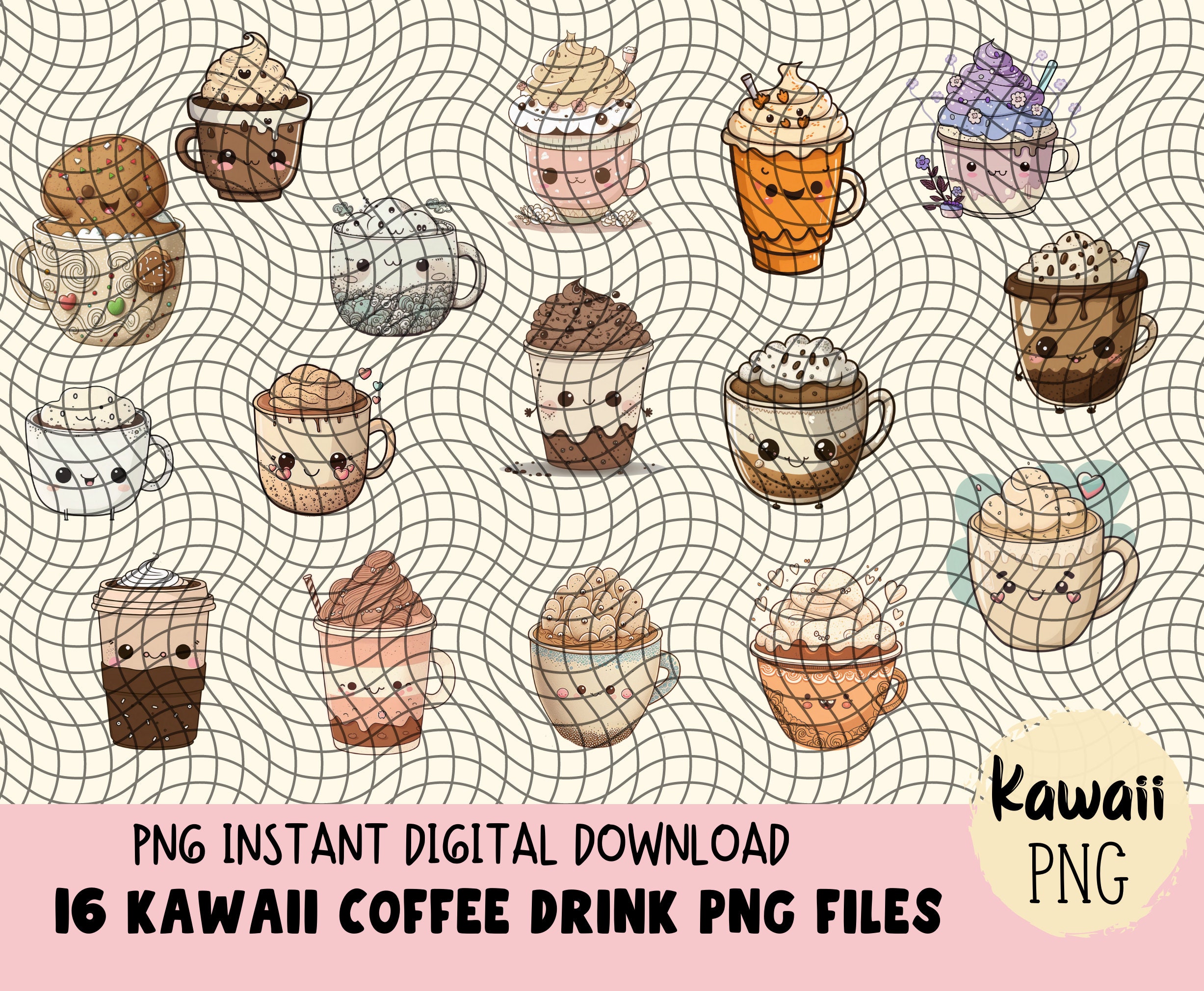 Kawaii Coffee Clipart Hot Chocolate PNG Cute Drinks Graphics - Etsy ...