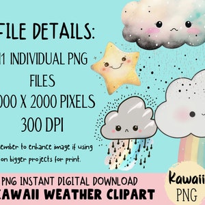 Cute Weather Clipart, Kawaii Weather Png Files for Commercial Use - Etsy UK