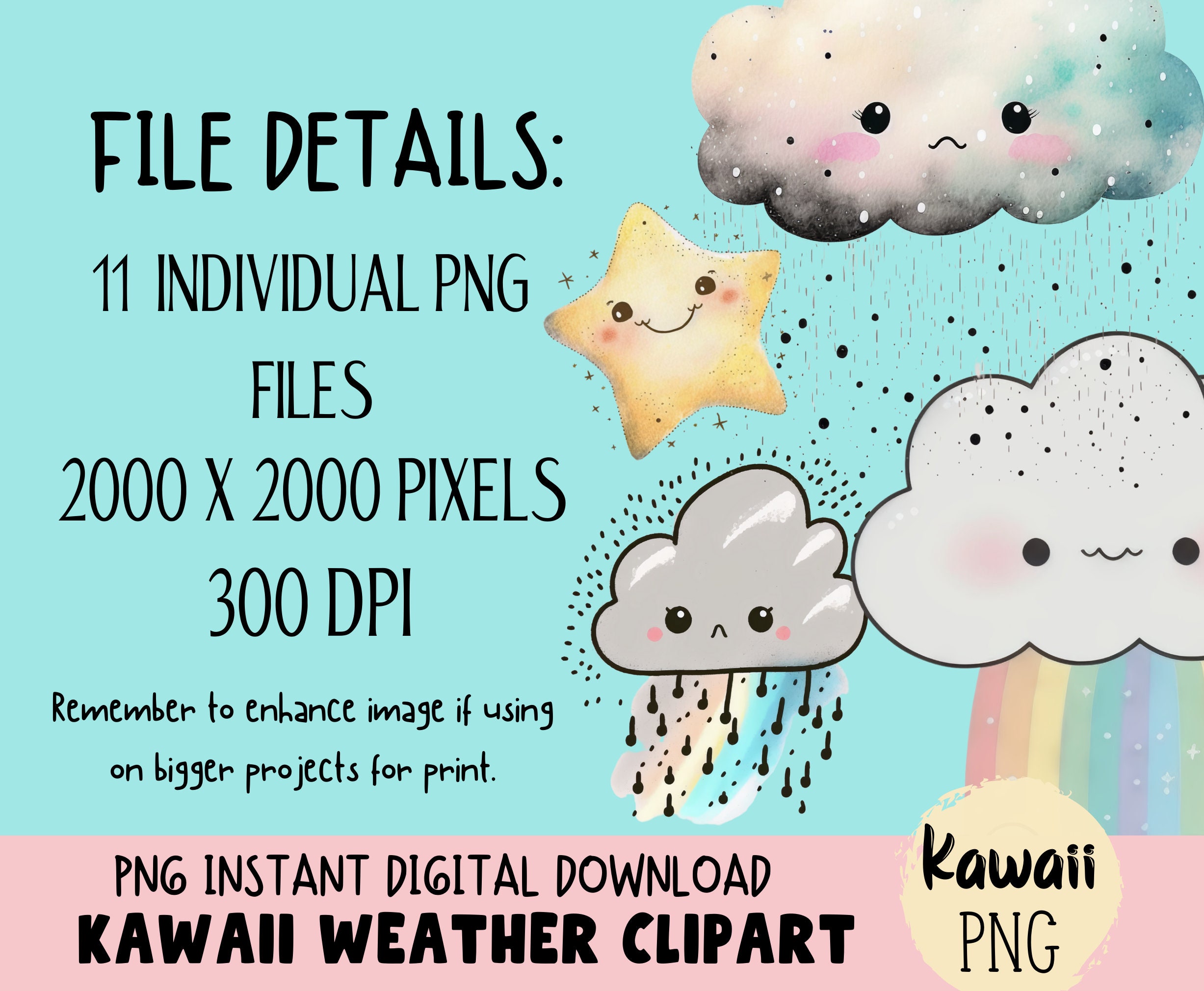 Cute Weather Clipart, Kawaii Weather Png Files for Commercial Use - Etsy UK