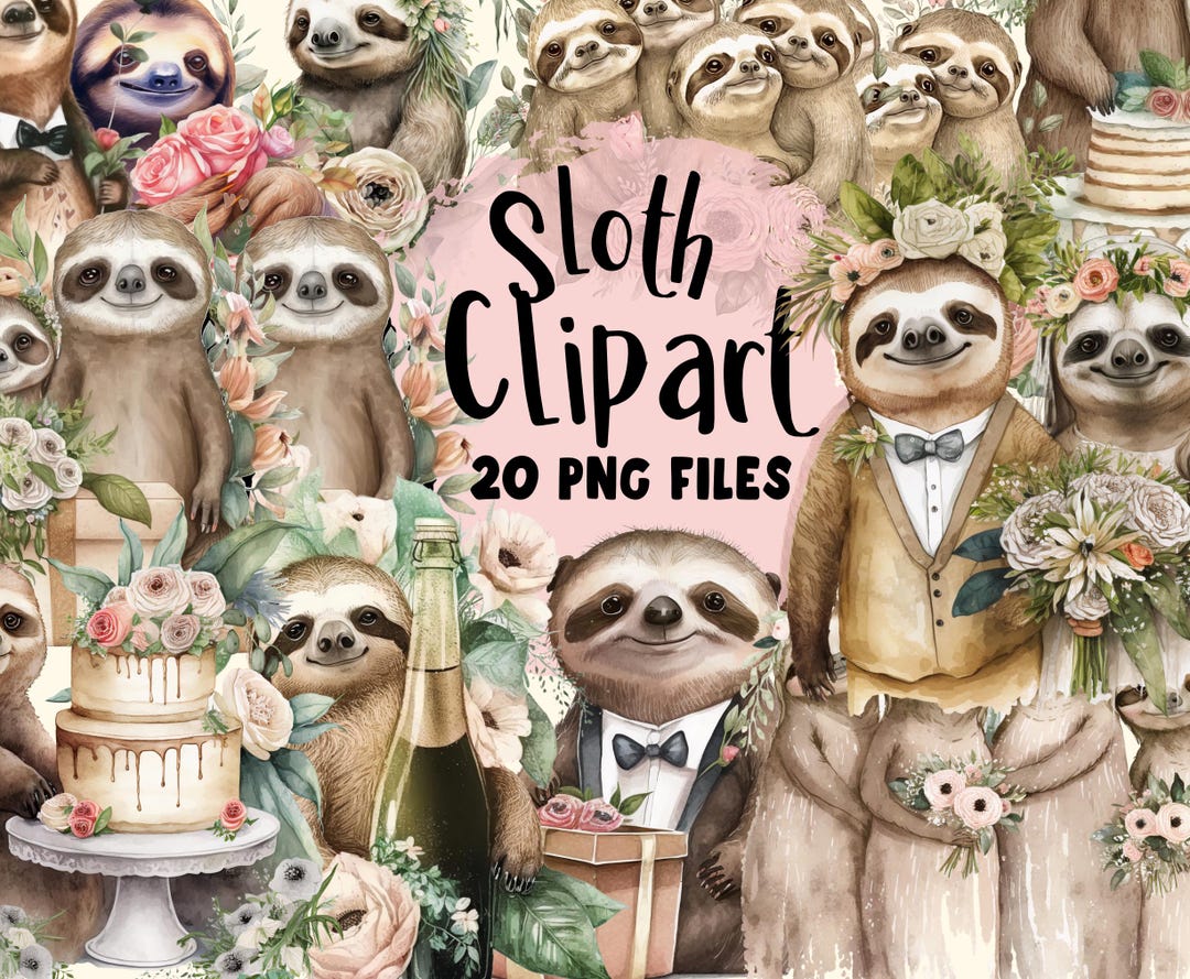 Sloth Clipart Watercolor Sloth Wedding PNG Commercial Use Animal Clip ...