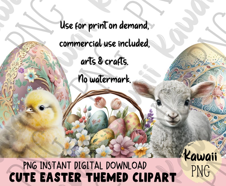 Easter Bunny Clipart Bundle, Including Bunnies, Lamb, Baby Chick PNG ...