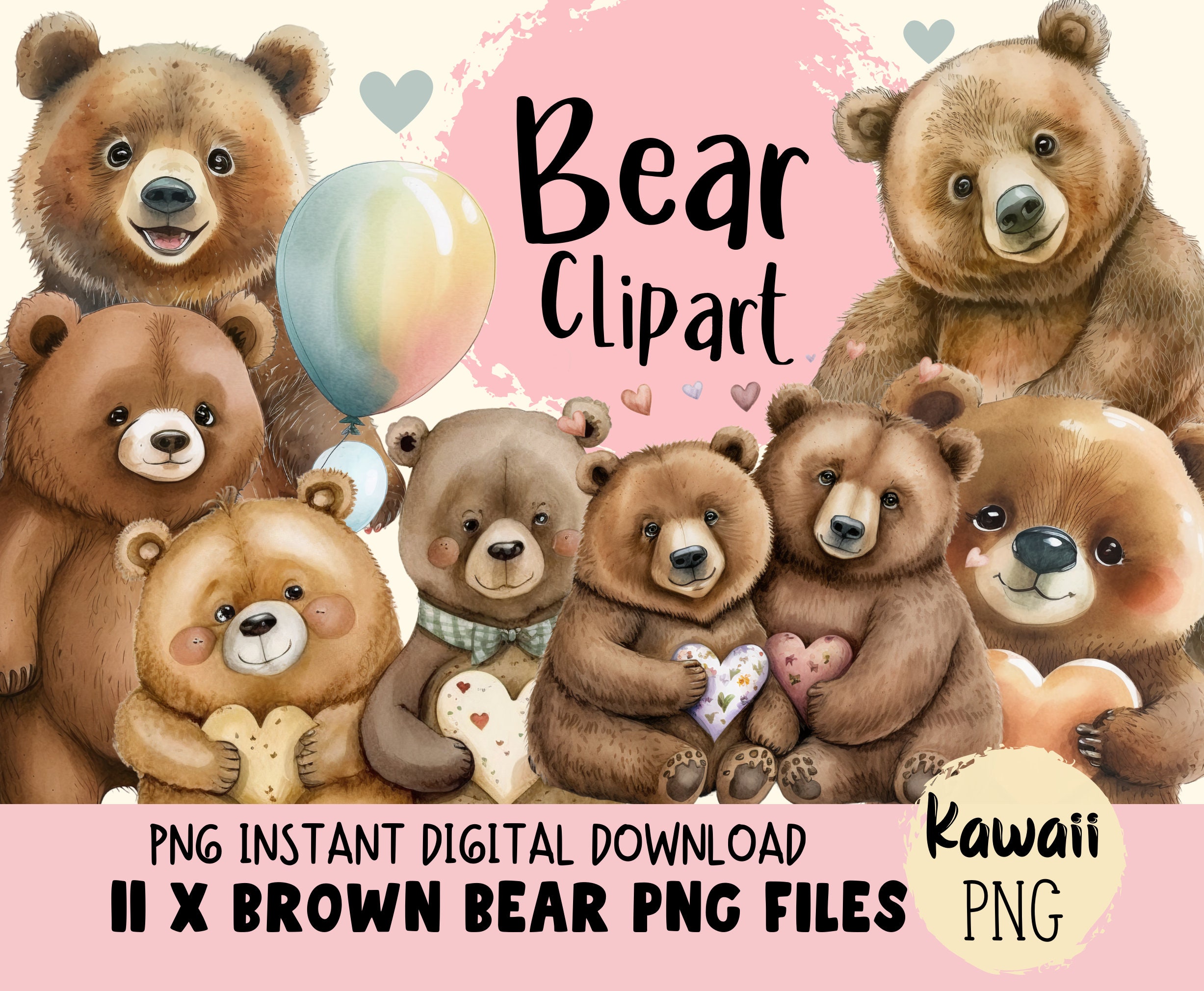 Brown Bear Clipart Watercolor Cute Bear Theme Baby Shower Graphics ...