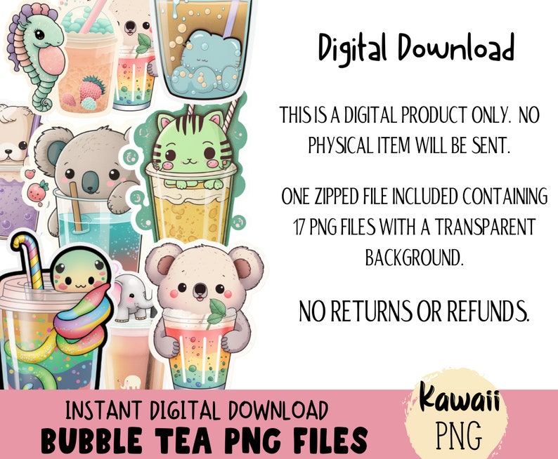Bubble Tea PNG Boba Tea Kawaii Drink Food Clipart Kawaii - Etsy
