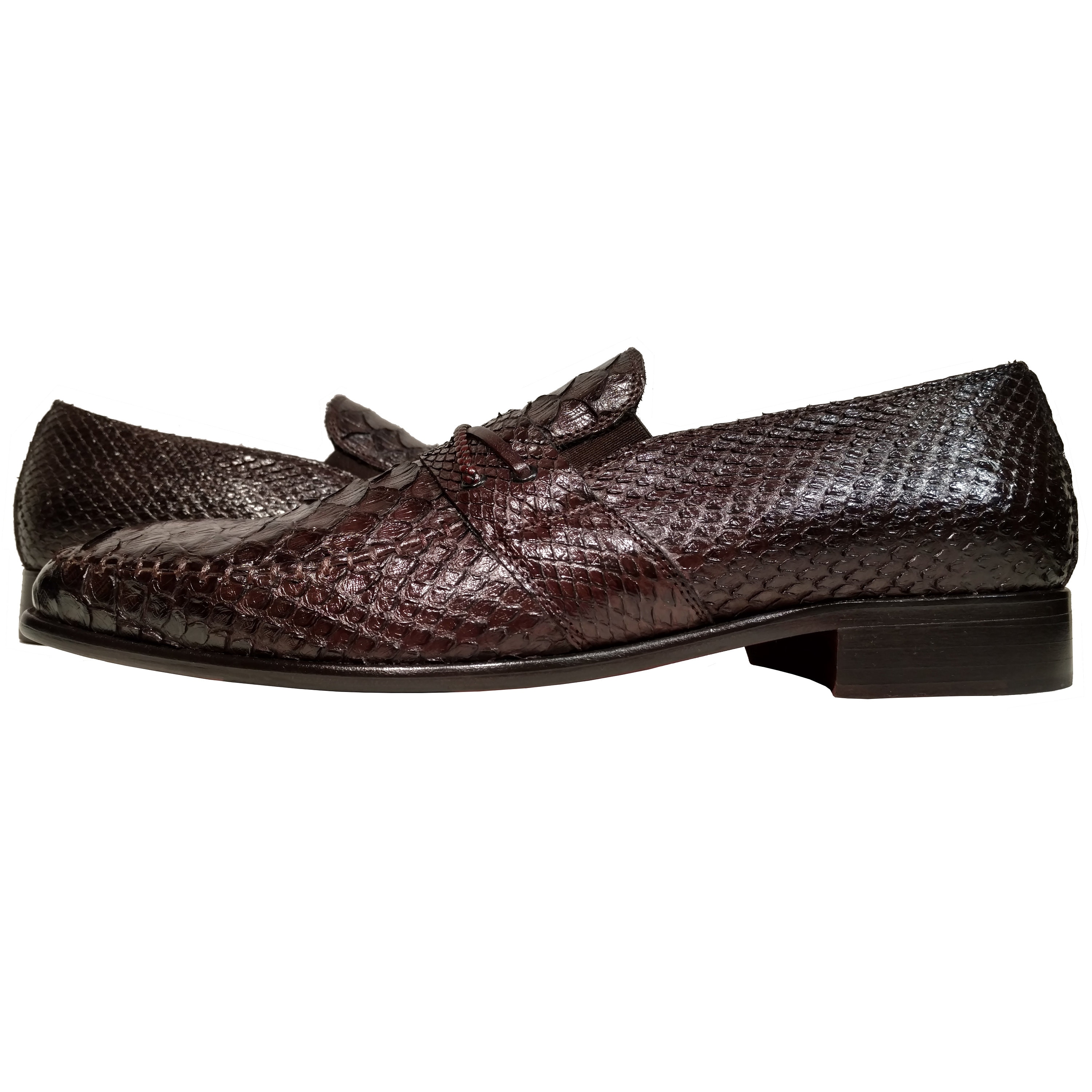 Python Snakeskin Men's Ronaldo Solid Brown Italian Leather Loafer Dress ...