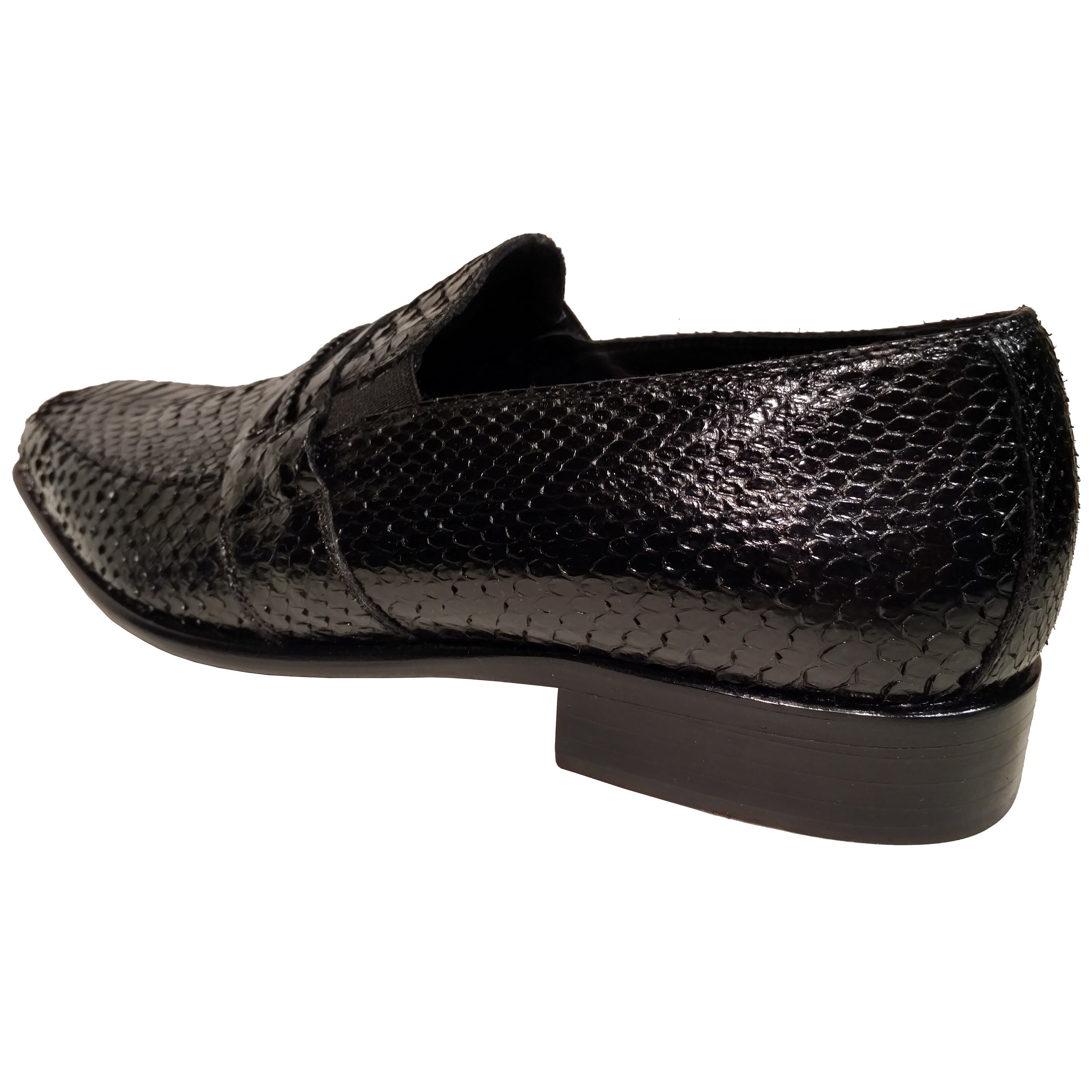 Python Snakeskin Men's Ronaldo Solid Black Italian Leather Loafer Dress ...