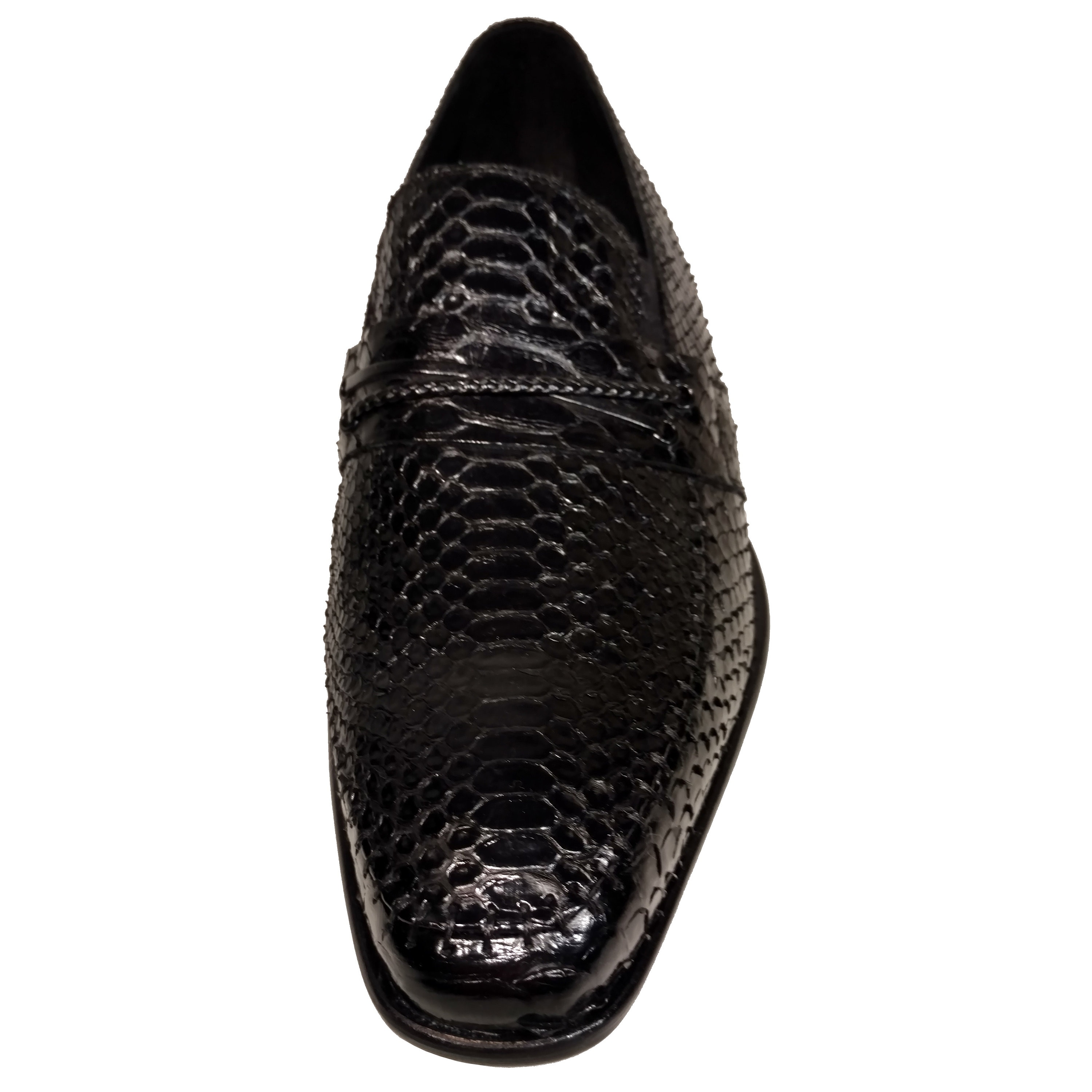 Python Snakeskin Men's Ronaldo Solid Black Italian Leather Loafer Dress ...