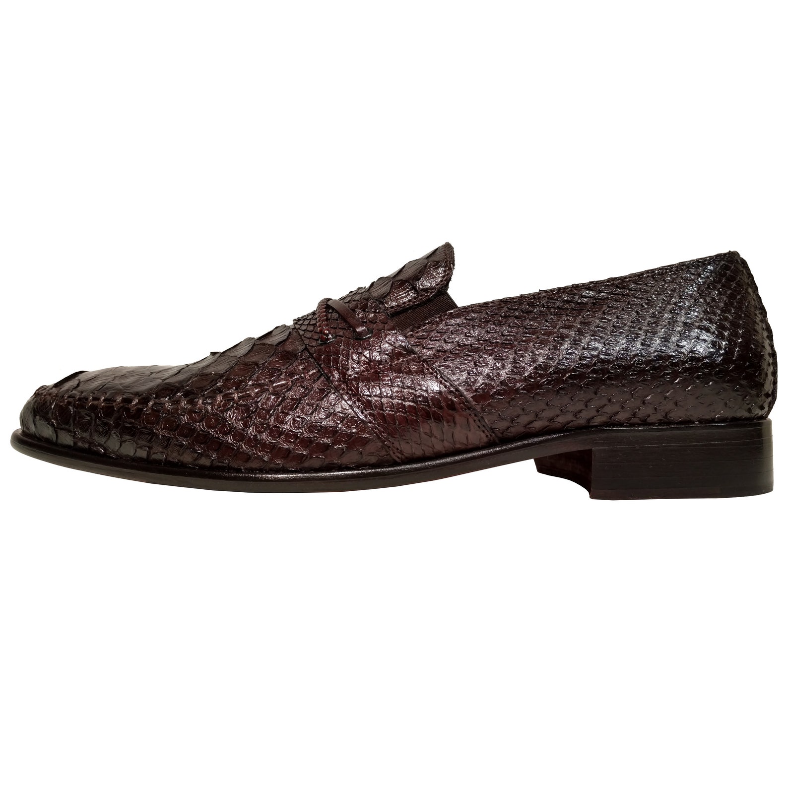 Python Snakeskin Men's Ronaldo Solid Brown Italian Leather Loafer Dress ...