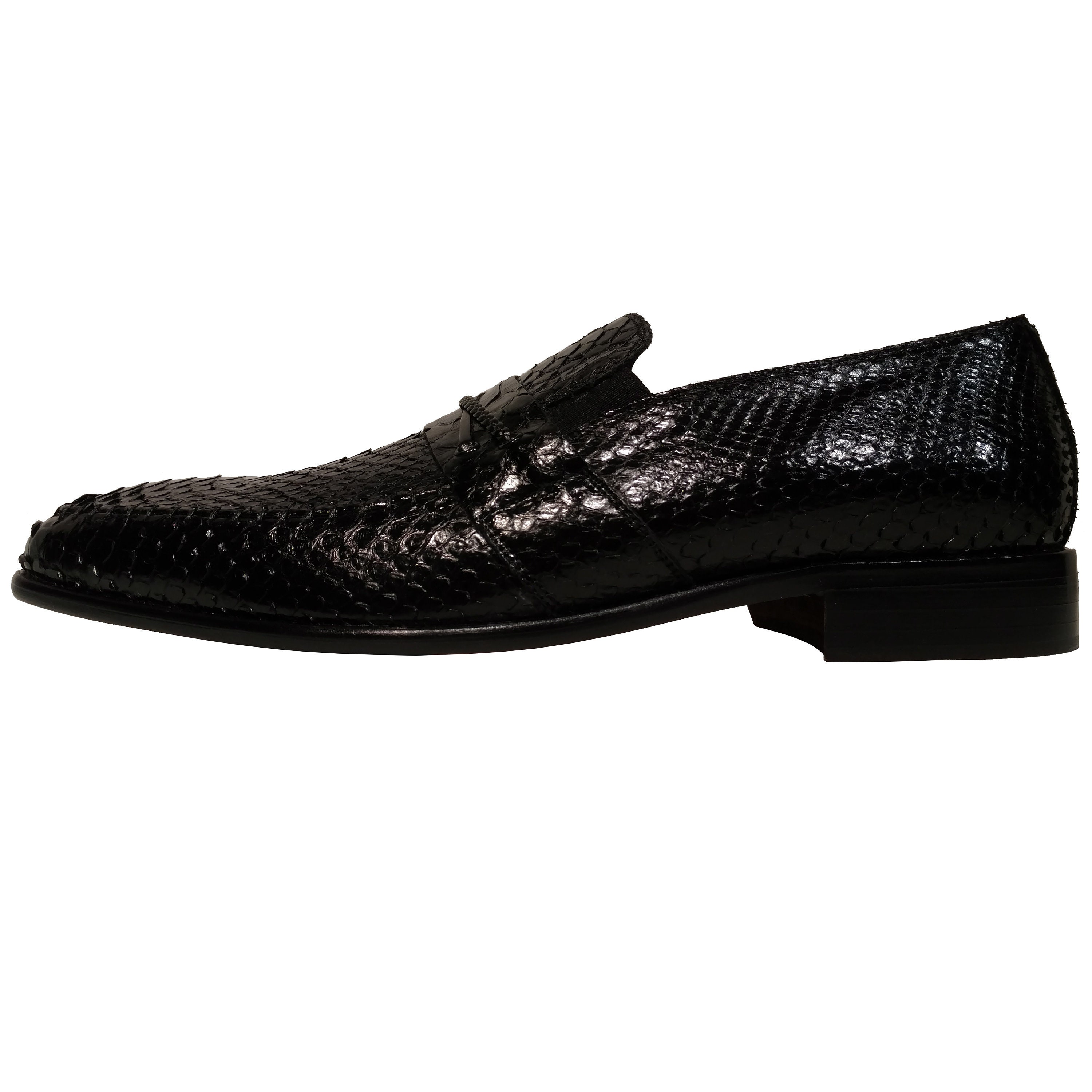 Python Snakeskin Men's Ronaldo Solid Black Italian Leather Loafer Dress ...