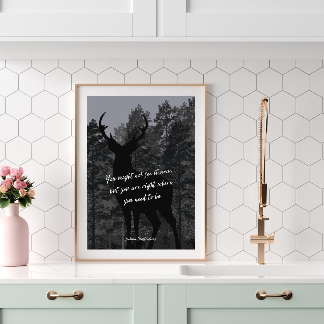 Stag Art Print Stag in the Woods A4 Quote - Etsy