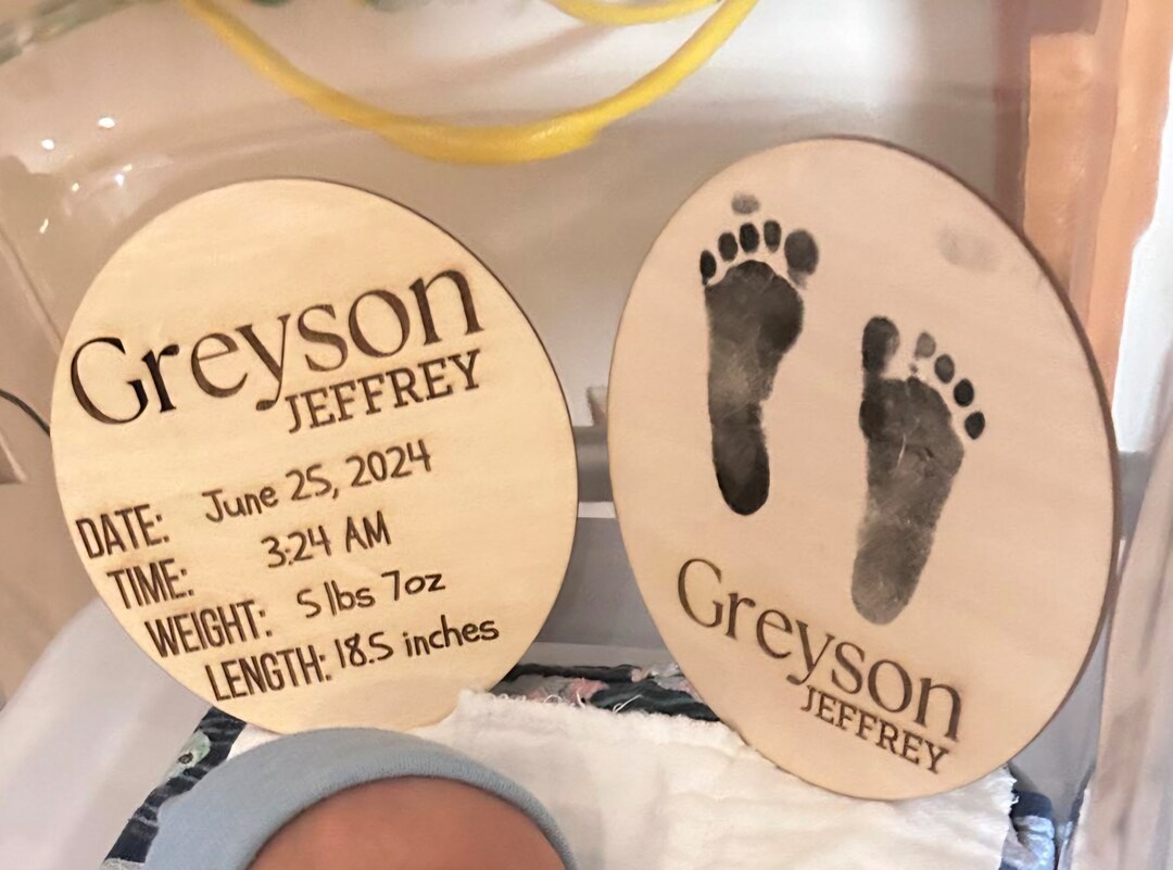 Birth Stats and Footprint Keepsake Set, Two 6 Inch Engraved Wood ...