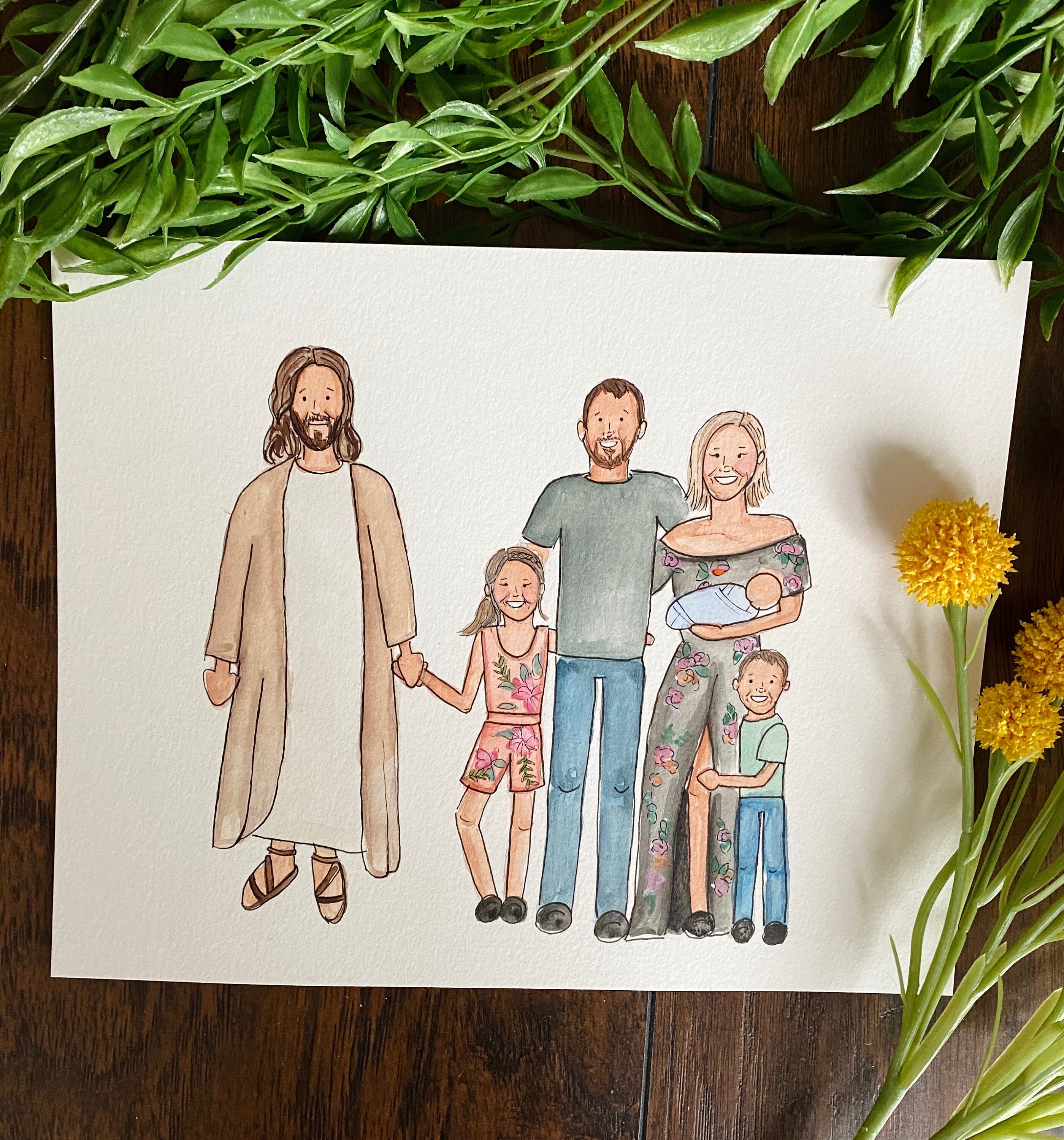 Watercolor Family Portrait With Jesus Handmade Portrait | Etsy