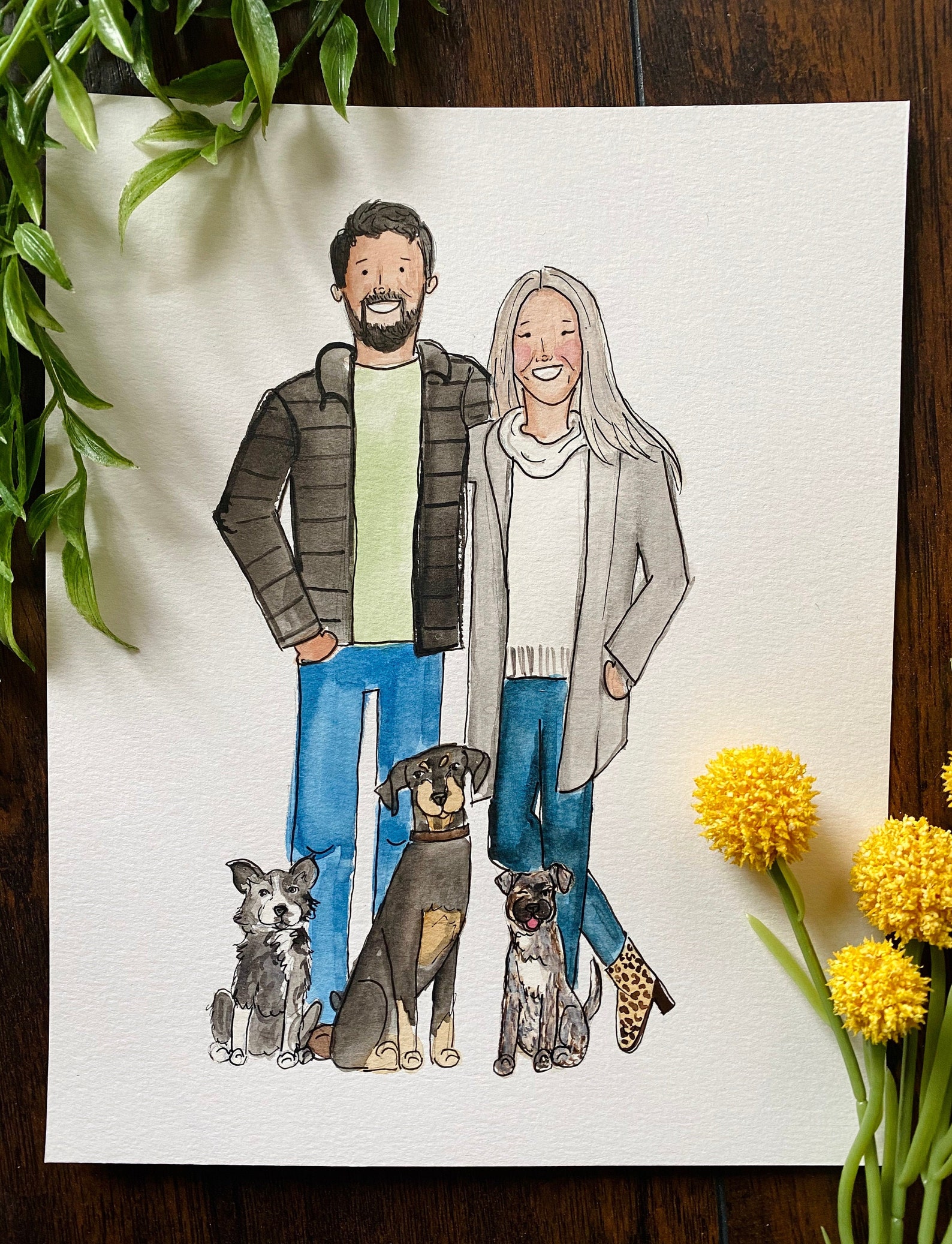 Watercolor Family Portrait 11x14 Handmade | Etsy